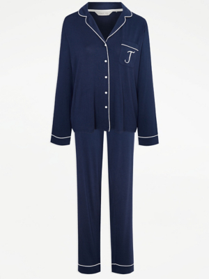 Navy Letter J Piping Shirt Pyjamas | Women | George at ASDA