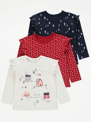 Snow Much Fun Slogan Print Long Sleeve Top 3 Pack | Kids | George at ASDA