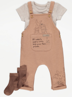 Peter Rabbit Slogan Print Dungarees and Bodysuit Outfit | Baby | George ...