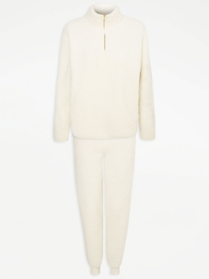 Cream Borg Zip Up Pyjamas | Women | George at ASDA