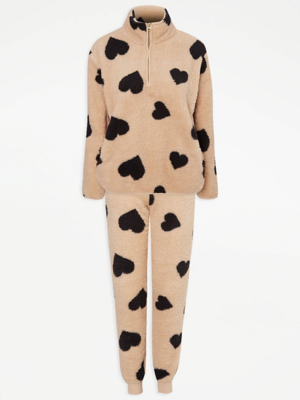 Tan Heart Fleece Pyjamas | Women | George at ASDA