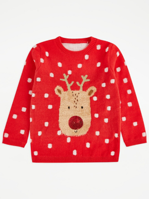 Red Reindeer Print Knitted Christmas Jumper | Kids | George at ASDA