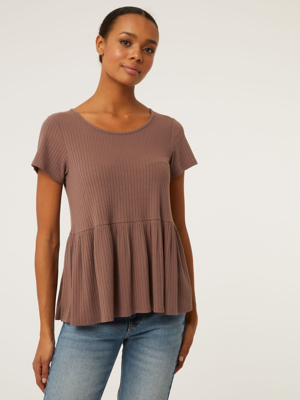 Brown Ribbed Peplum Top | Women | George at ASDA