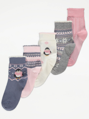 Winter Penguin Cotton Rich Ankle Socks 5 Pack | Kids | George at ASDA