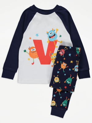 Navy Monster Letter V Alphabet Pyjamas | Kids | George at ASDA
