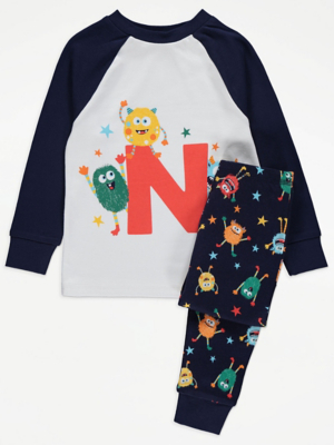 Navy Monster Letter N Alphabet Pyjamas | Sale & Offers | George at ASDA