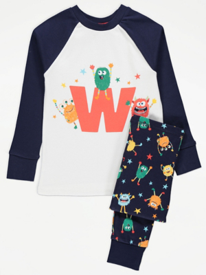 Navy Monster Letter W Alphabet Pyjamas | Sale & Offers | George at ASDA