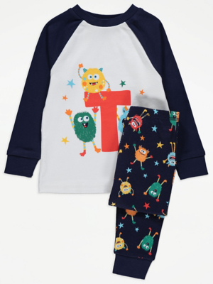 Navy Monster Letter T Alphabet Pyjamas | Kids | George at ASDA