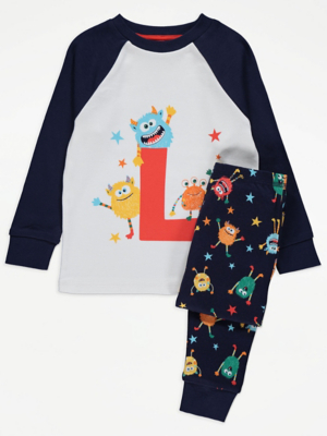 Navy Monster Letter L Alphabet Pyjamas | Kids | George at ASDA