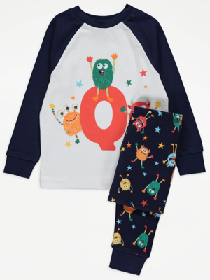 Navy Monster Letter Q Alphabet Pyjamas | Sale & Offers | George at ASDA
