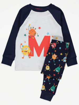 Navy Monster Letter M Alphabet Pyjamas | Sale & Offers | George at ASDA