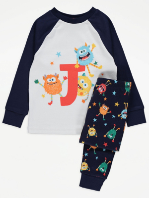 Navy Monster Letter J Alphabet Pyjamas | Kids | George at ASDA