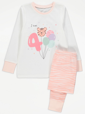 I Am 4 Slogan Print Pink Pyjamas | Kids | George at ASDA