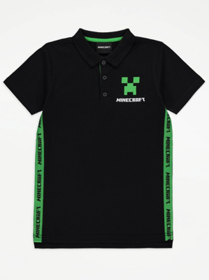 Minecraft Black Tape Polo Top | Kids | George at ASDA