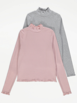 Pink Assorted Ribbed Long Sleeve Roll Neck Tops 2 Pack | Kids | George ...