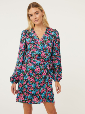 Floral Satin Wrap Mini Dress | Women | George at ASDA