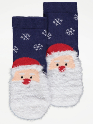 Navy Santa Claus Fluffy Christmas Socks | Collections | George at ASDA