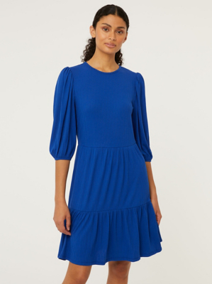 Blue Ribbed Tiered Mini Dress | Women | George at ASDA