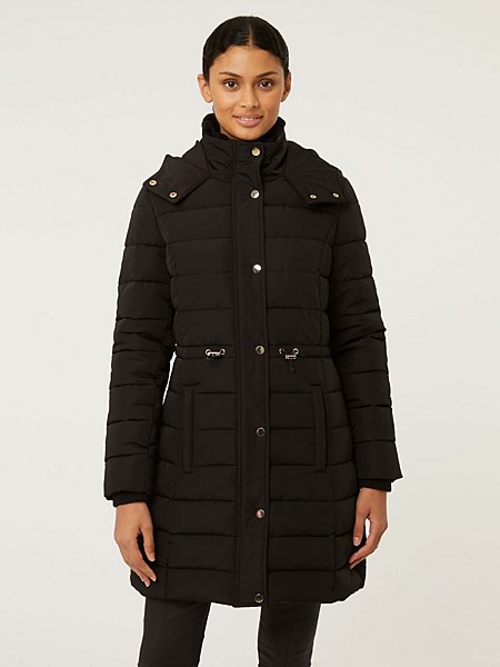 Black Faux Fur Hooded Longline Padded Coat | Women | George at ASDA Black Faux Fur Hooded Longline Padded Coat | Women | George at ASDA