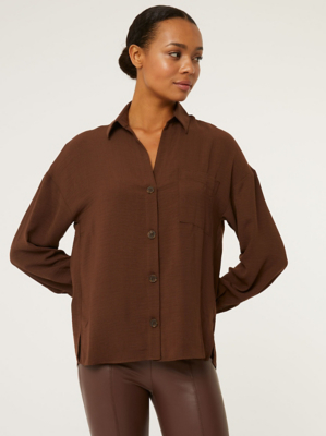 Brown Button Up V-Neck Shirt | Women | George at ASDA