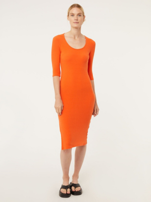 Orange Ribbed Column Midi Dress | Women | George at ASDA