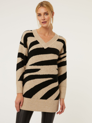 Beige Zebra Print Knitted Jumper | Women | George at ASDA