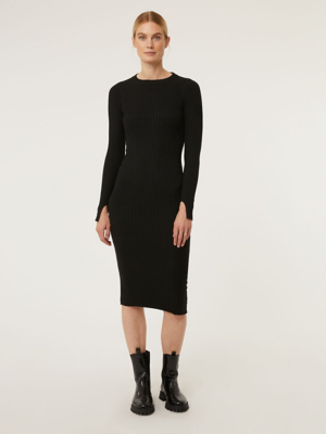 Black Crew Neck Ribbed Knit Midi Dress | Women | George at ASDA