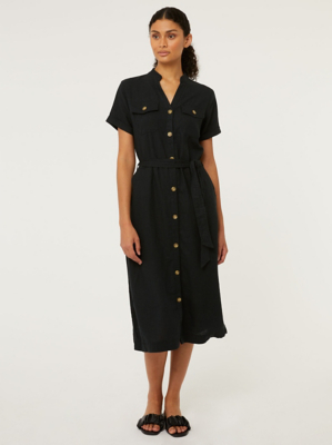 Black Linen Blend Midi Shirt Dress | Women | George at ASDA