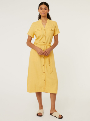 Yellow Linen Blend Midi Shirt Dress | Women | George at ASDA