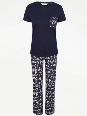 Navy Script Pattern Pyjamas Gift Set | Women | George at ASDA