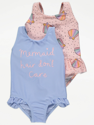 Mermaid Shell Frilly Swimsuits 2 Pack | Kids | George at ASDA