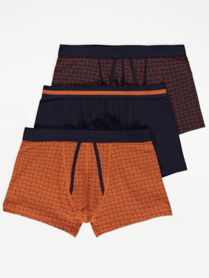 Orange Geometric Print A-Front Boxers 3 Pack | Men | George at ASDA