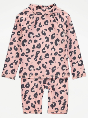 Pink Leopard Print Swim Top and Shorts Set | Kids | George at ASDA
