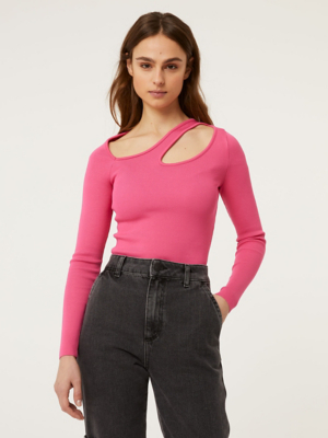 G21 Pink Asymmetric Ribbed Knitted Top | Women | George at ASDA