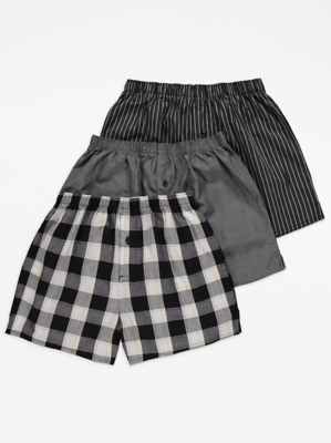 Grey Checked Woven Boxers 3 Pack | Men | George at ASDA