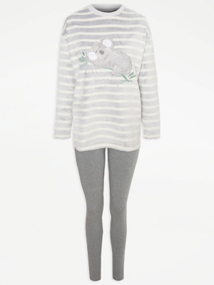 Grey Koala Print Fleece Pyjamas | Women | George at ASDA