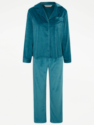Teal Velour Shirt Pyjamas | Women | George at ASDA