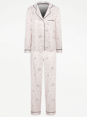 Moon and Star Print Satin Shirt Pyjamas | Women | George at ASDA