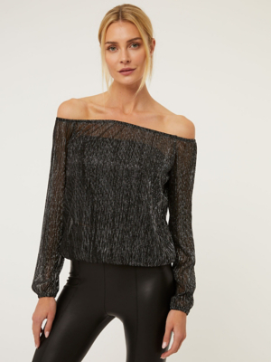 Black Sparkle Mesh Long Sleeve Bubble Hem Top | Sale & Offers | George ...
