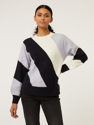 Navy Diagonal Stripe Colour Block Jumper | Women | George at ASDA