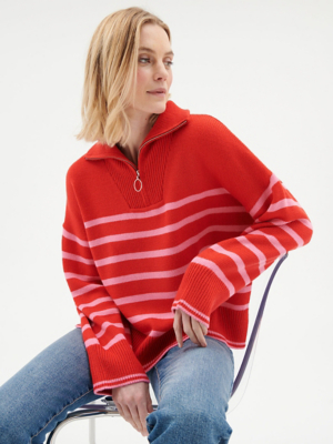 Red Stripe Zip Neck Jumper | Women | George at ASDA