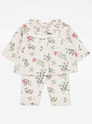 Cream Mistletoe Berry Christmas Collared Pyjamas | Baby | George at ASDA