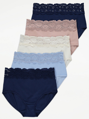 Lace Trim Full Briefs 5 Pack | Sale & Offers | George at ASDA