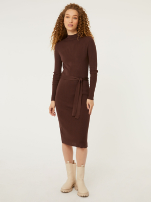 Brown Ribbed Belted Knitted Midi Dress | Women | George at ASDA