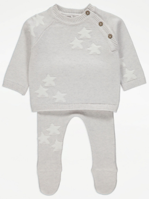 Grey Star Print Knitted Jumper and Trousers Outfit | Baby | George at ASDA