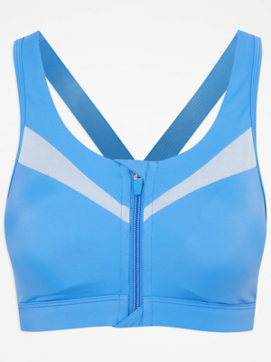 Blue Zip Front Sports Bra | Sale & Offers | George at ASDA