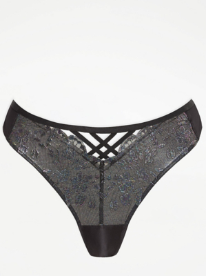 Black Entice Holographic Lace Super High Leg Knickers | Women | George ...