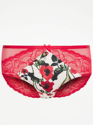 Entice Red Poppy Print Satin Short Knickers | Sale & Offers | George at ...