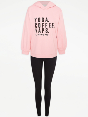 Pink Yoga Coffee Naps Slogan Print Pyjamas | Sale & Offers | George at ASDA