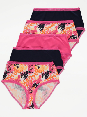 Pink Floral Full Brief Microfibre Knickers 5 Pack | Sale & Offers ...